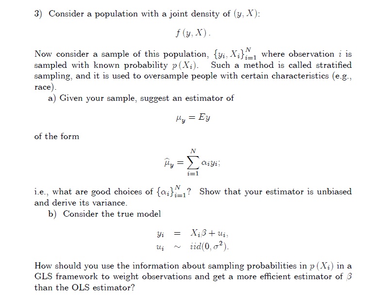 Solved Consider a population with a joint density of (y,x) | Chegg.com
