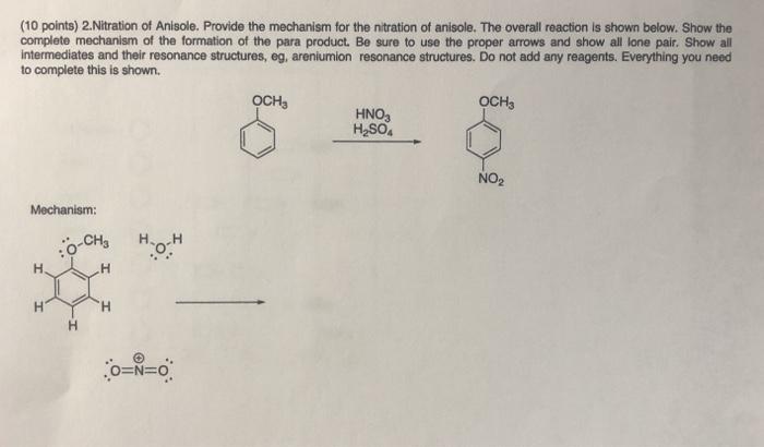 Solved (10 points) 2. Nitration of Anisole. Provide the | Chegg.com