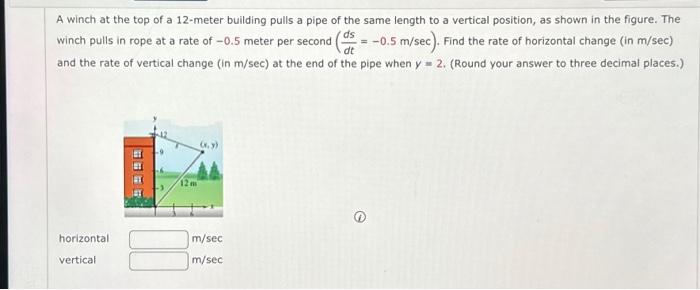 Solved A winch at the top of a 12-meter building pulls a | Chegg.com