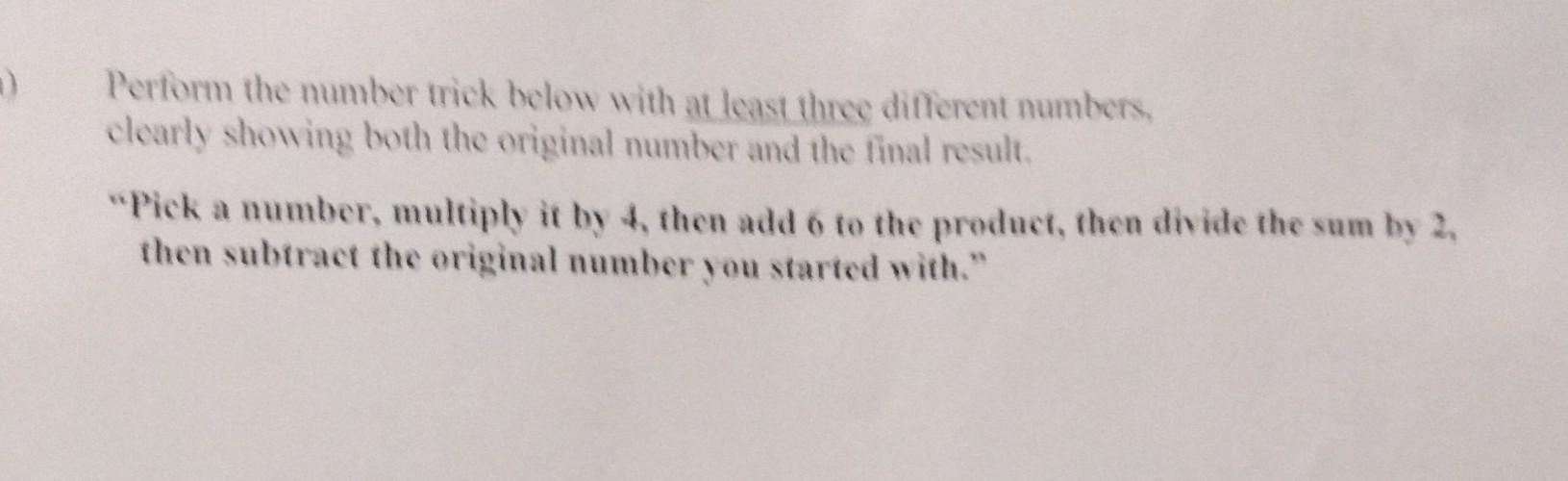 Solved Perform the number trick below with at least thice | Chegg.com
