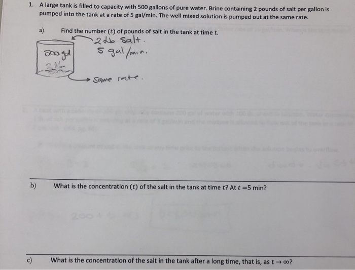 Solved 1. A large tank is filled to capacity with 500 | Chegg.com