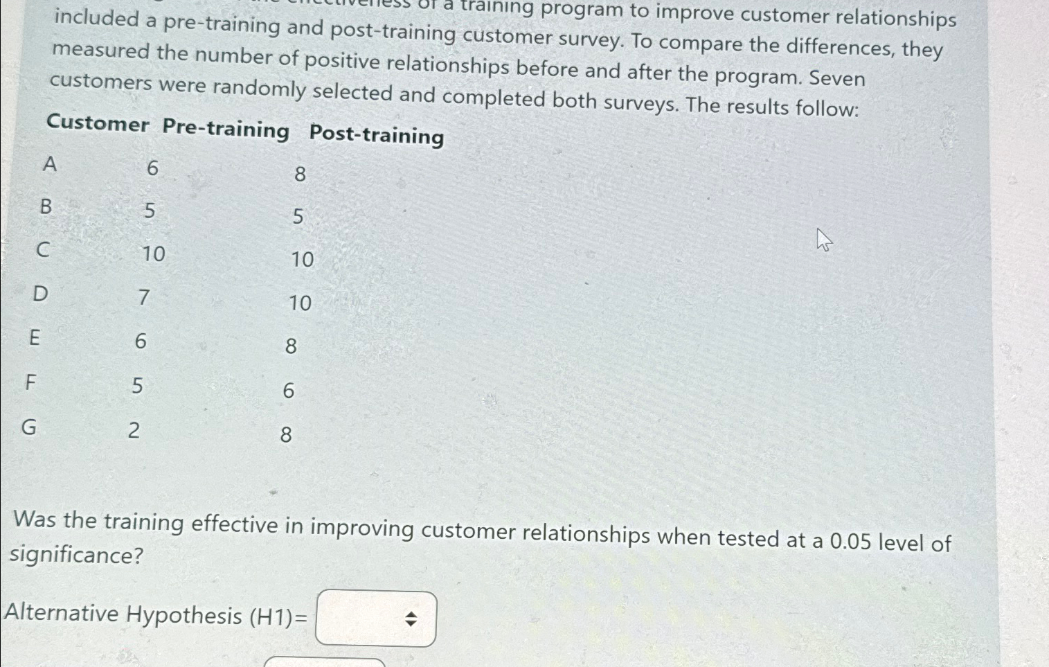 Solved training program to improve customer relationships | Chegg.com