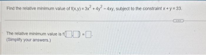 Solved Find the relative minimum value of | Chegg.com