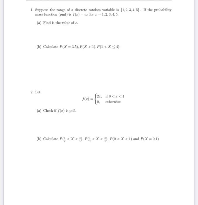 Solved 1. Suppose the range of a discrete random variable is | Chegg.com