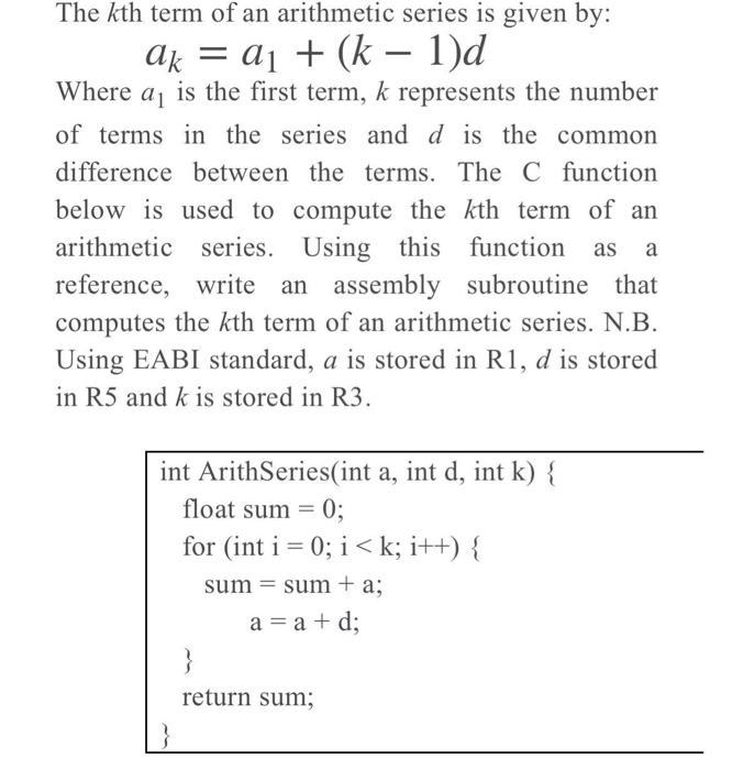 Solved The kth term of an arithmetic series is given by: ak | Chegg.com