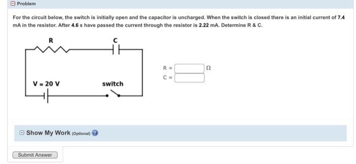 Solved For the circuit below, the switch is initially open | Chegg.com