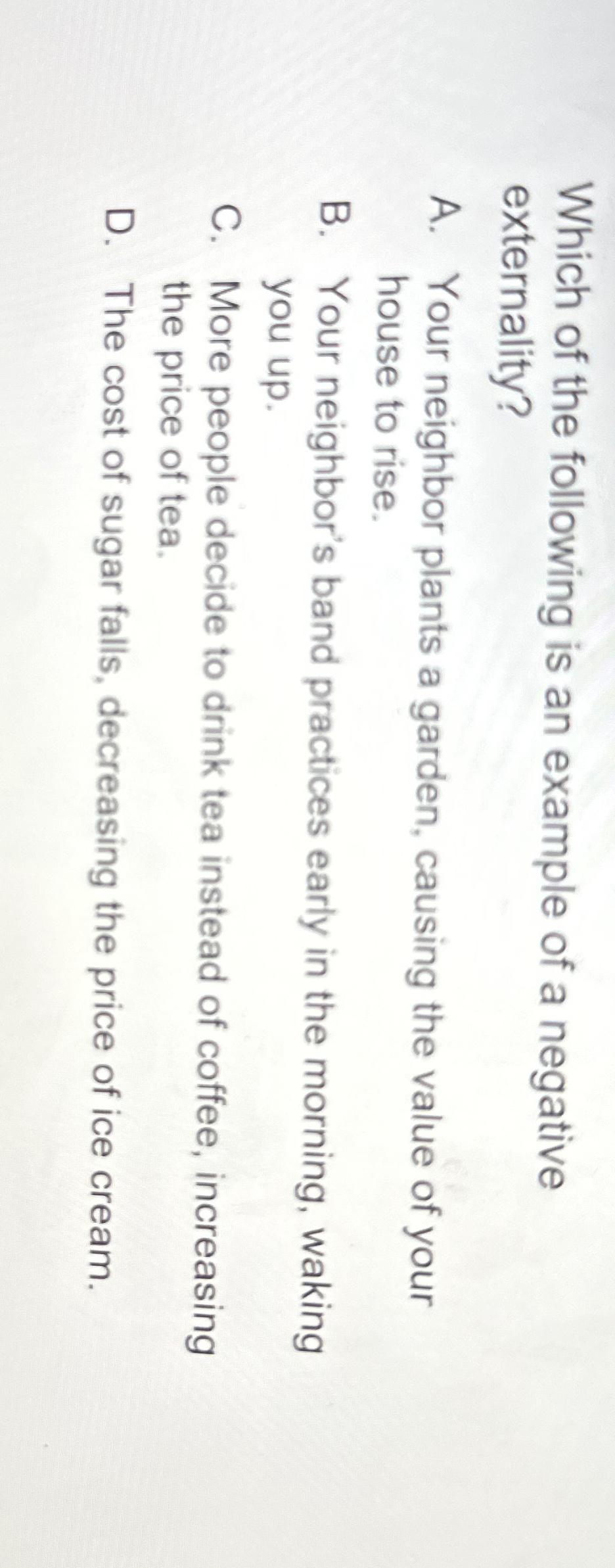 Solved Which of the following is an example of a negative | Chegg.com