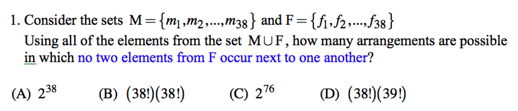 Solved Consider the sets M={m1,m2,dots,m38} ﻿and | Chegg.com