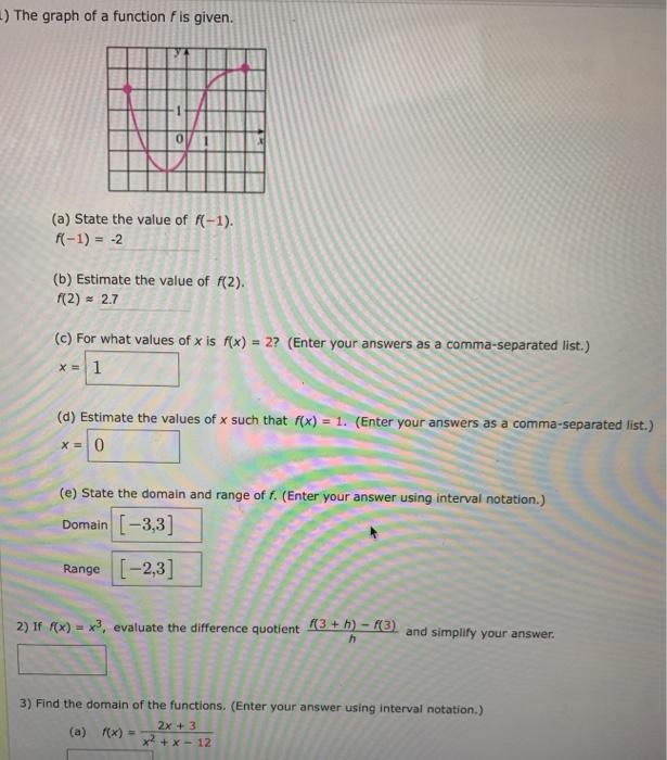 Solved 1) The graph of a function fis given. (a) State the | Chegg.com
