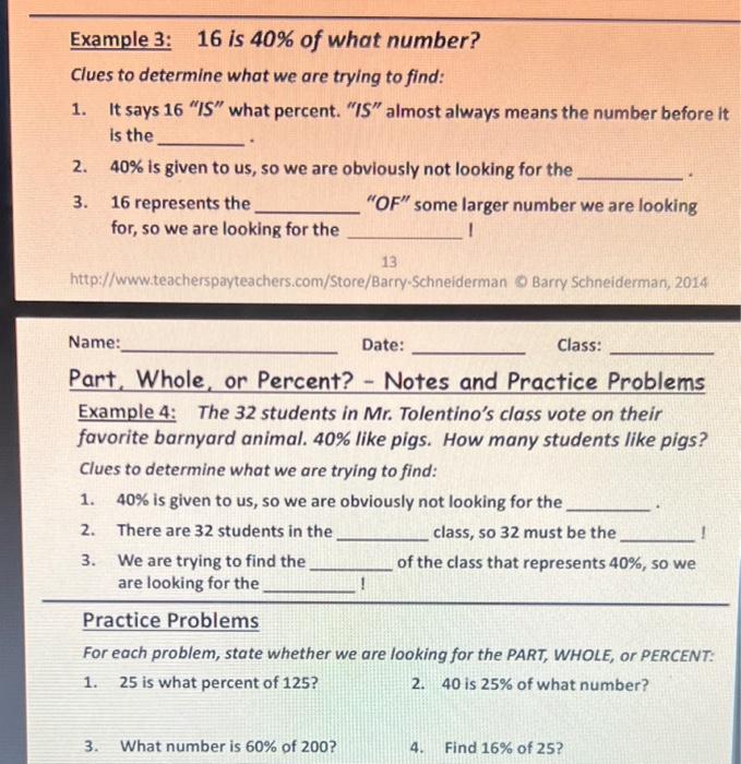 Solved Part, Whole, or Percent? - Notes Before we can use | Chegg.com