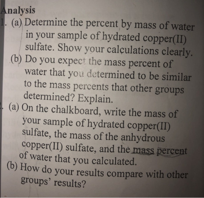 Analysis 1. (a) Determine the percent by mass of | Chegg.com
