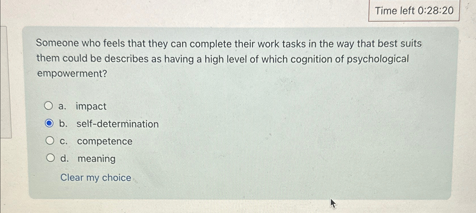 Solved Time left 0:28:20Someone who feels that they can | Chegg.com