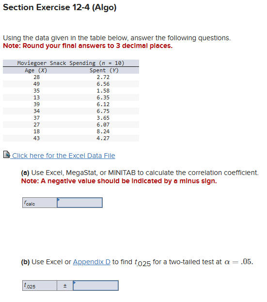 Solved Section Exercise 12-4 (Algo)Using the data given in | Chegg.com