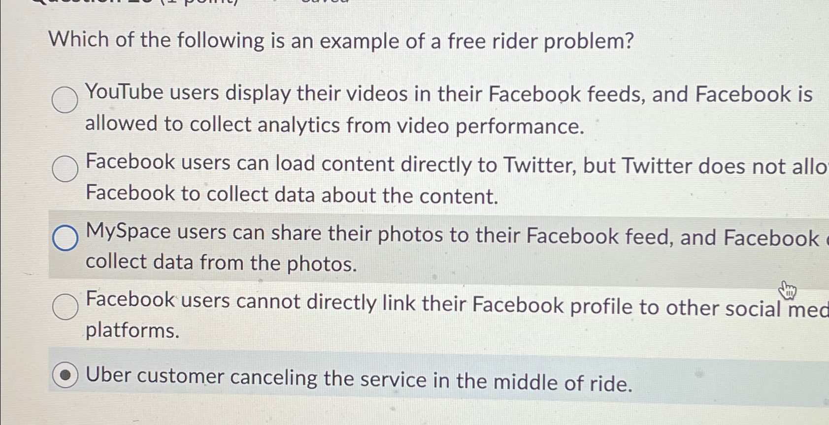 Solved Which of the following is an example of a free rider | Chegg.com