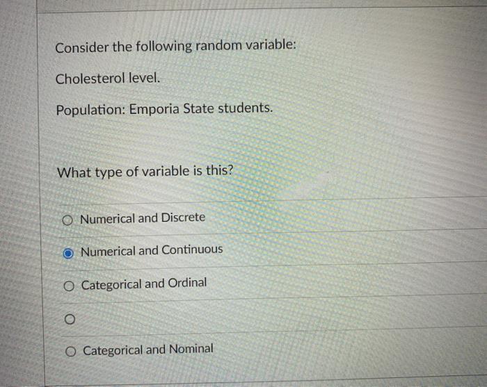 Solved Consider the following random variable: Cholesterol | Chegg.com