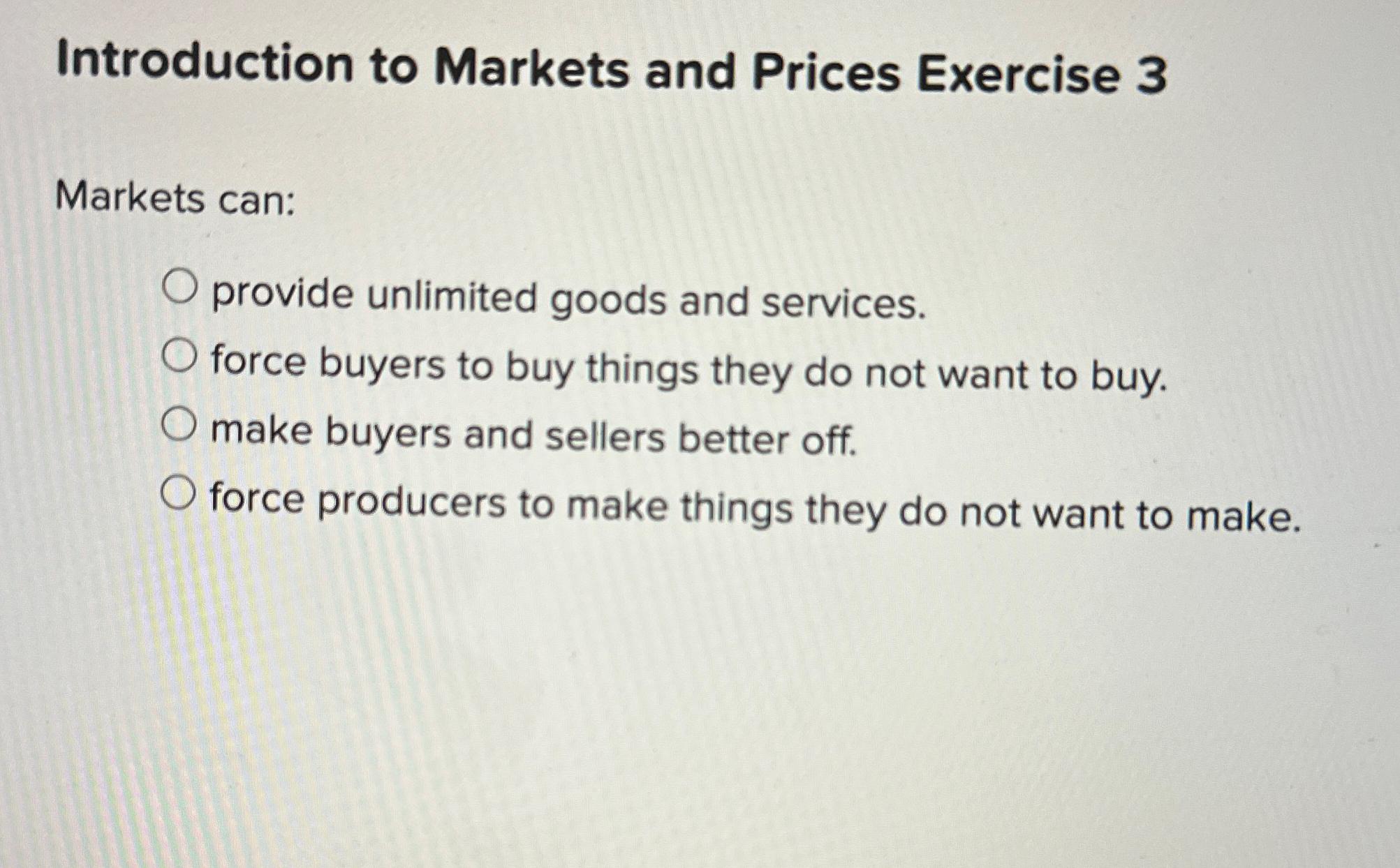 Solved Introduction to Markets and Prices Exercise 3Markets | Chegg.com