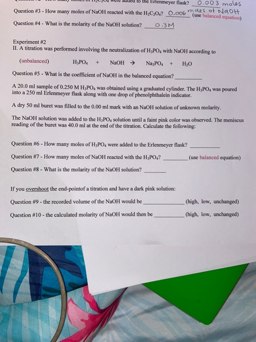Solved to the Erlenmeyer flask? 0.003 moles Question #3 - | Chegg.com