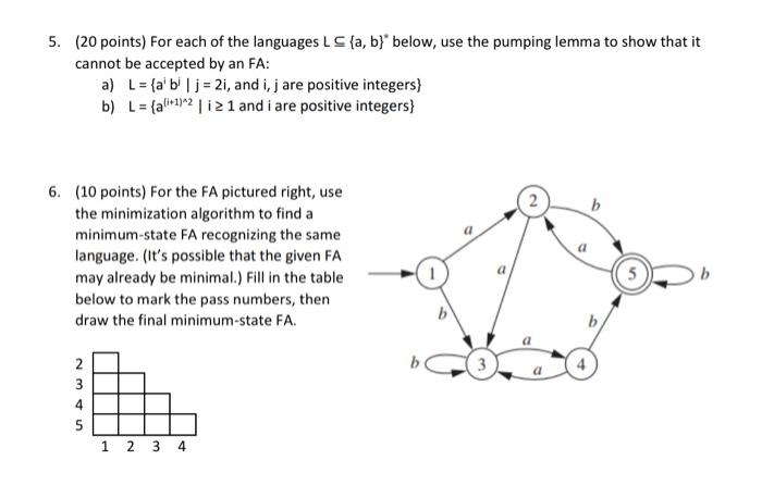 Solved 5. (20 points) For each of the languages L⊆{a,b}∗ | Chegg.com