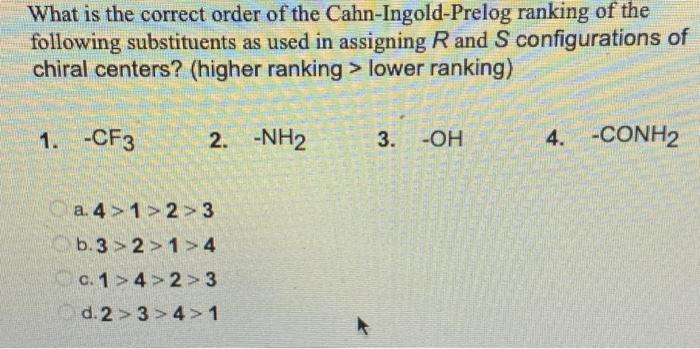 Solved What is the correct order of the Cahn-Ingold-Prelog | Chegg.com