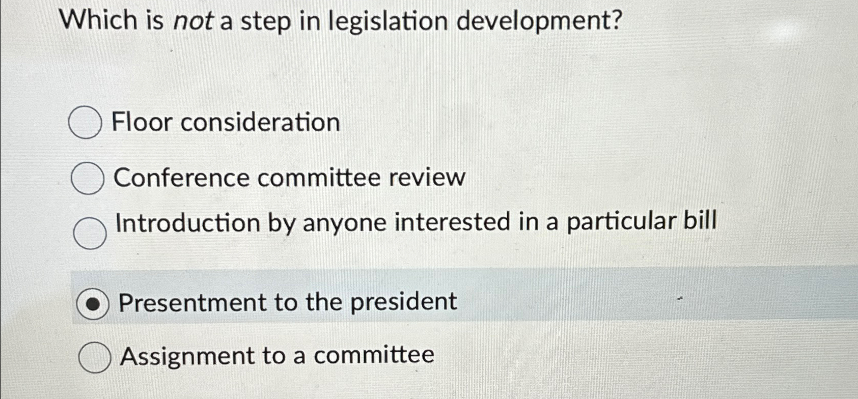 Solved Which is not a step in legislation development?Floor | Chegg.com