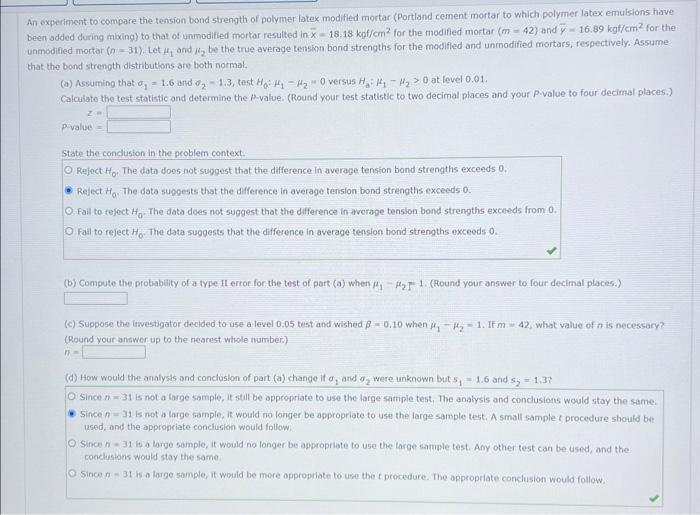Solved An experiment to compare the tension bond strength of | Chegg.com
