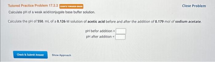 Solved Calculate pH of a weak acid/conjugate base buffer | Chegg.com