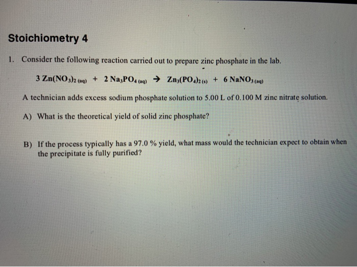 Solved Stoichiometry 4 1. Consider the following reaction | Chegg.com