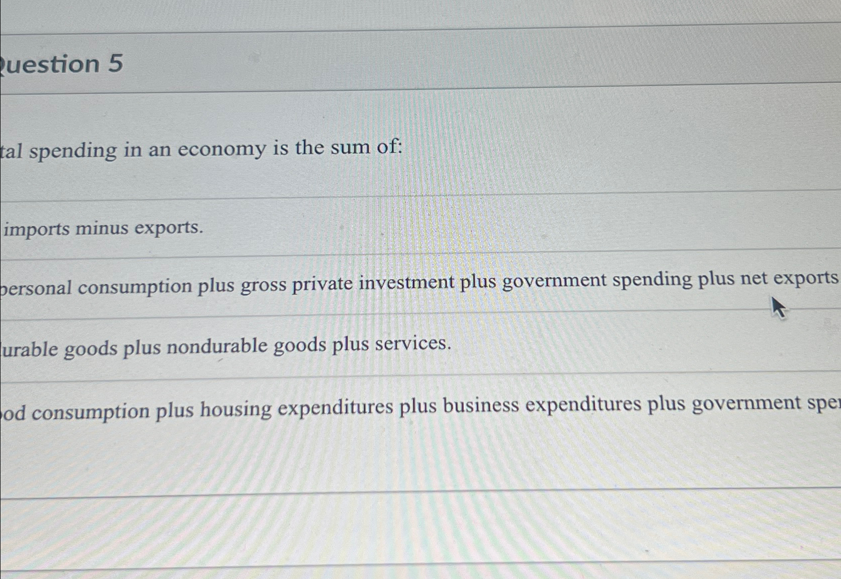 Solved uestion 5tal spending in an economy is the sum | Chegg.com