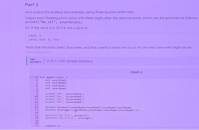 Solved Part 2 Also Output The Product And Average Using