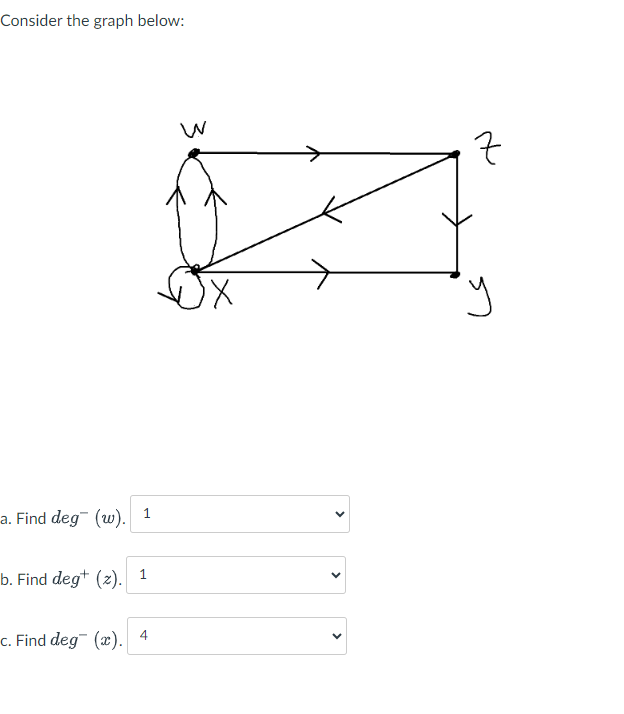 Solved Consider the graph below:a. ﻿Find deg-(w)b. ﻿Find | Chegg.com