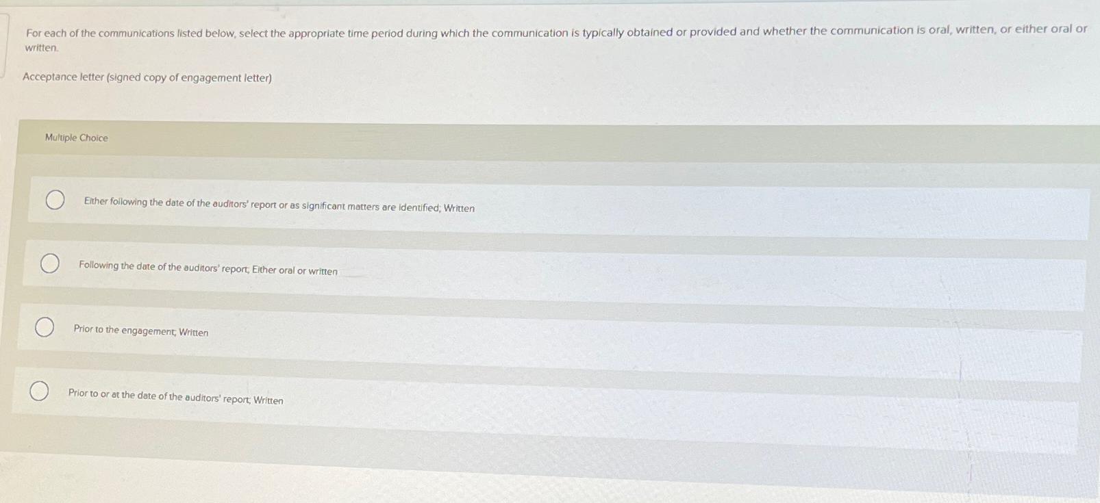 Solved written.Acceptance letter (signed copy of engagement | Chegg.com