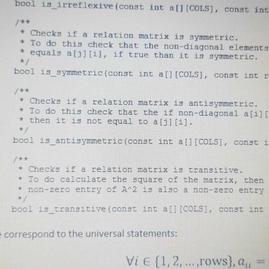 Solved bool is_irreflexive (const int a ] [COLS], const int | Chegg.com
