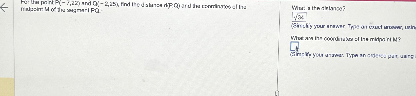 Solved For the point P(-7,22) ﻿and Q(-2,25), ﻿find the | Chegg.com