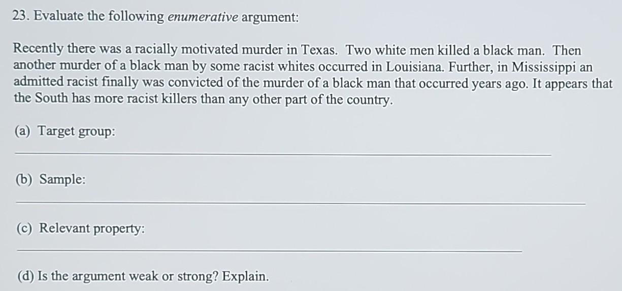 Solved 23. Evaluate the following enumerative argument: | Chegg.com