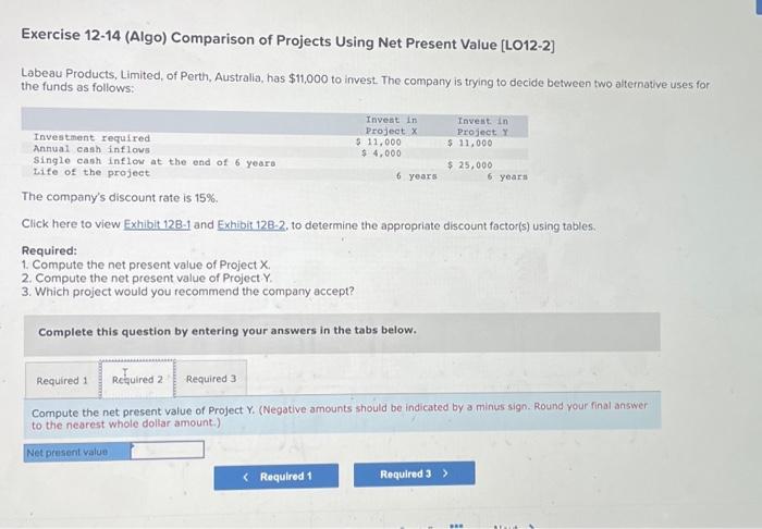 Solved Exercise 12-14 (Algo) Comparison of Projects Using | Chegg.com