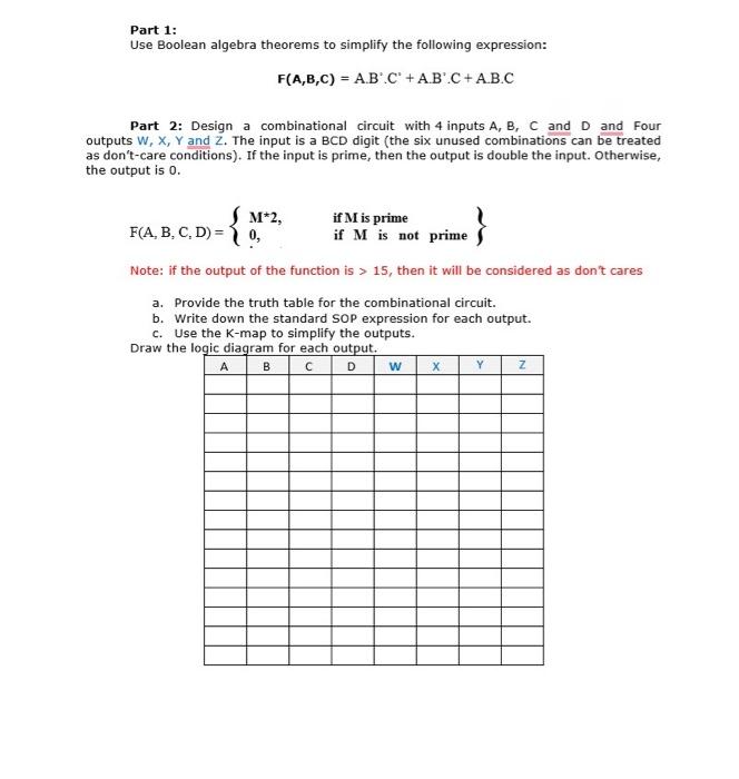 Solved Part 1 Use Boolean Algebra Theorems To Simplify The