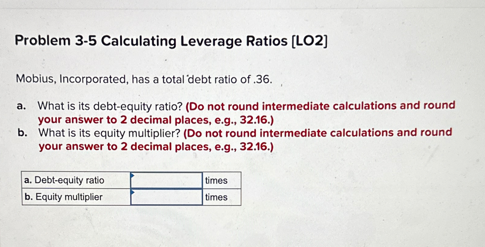 Solved Problem 3-5 ﻿Calculating Leverage Ratios [LO2]Mobius, | Chegg.com