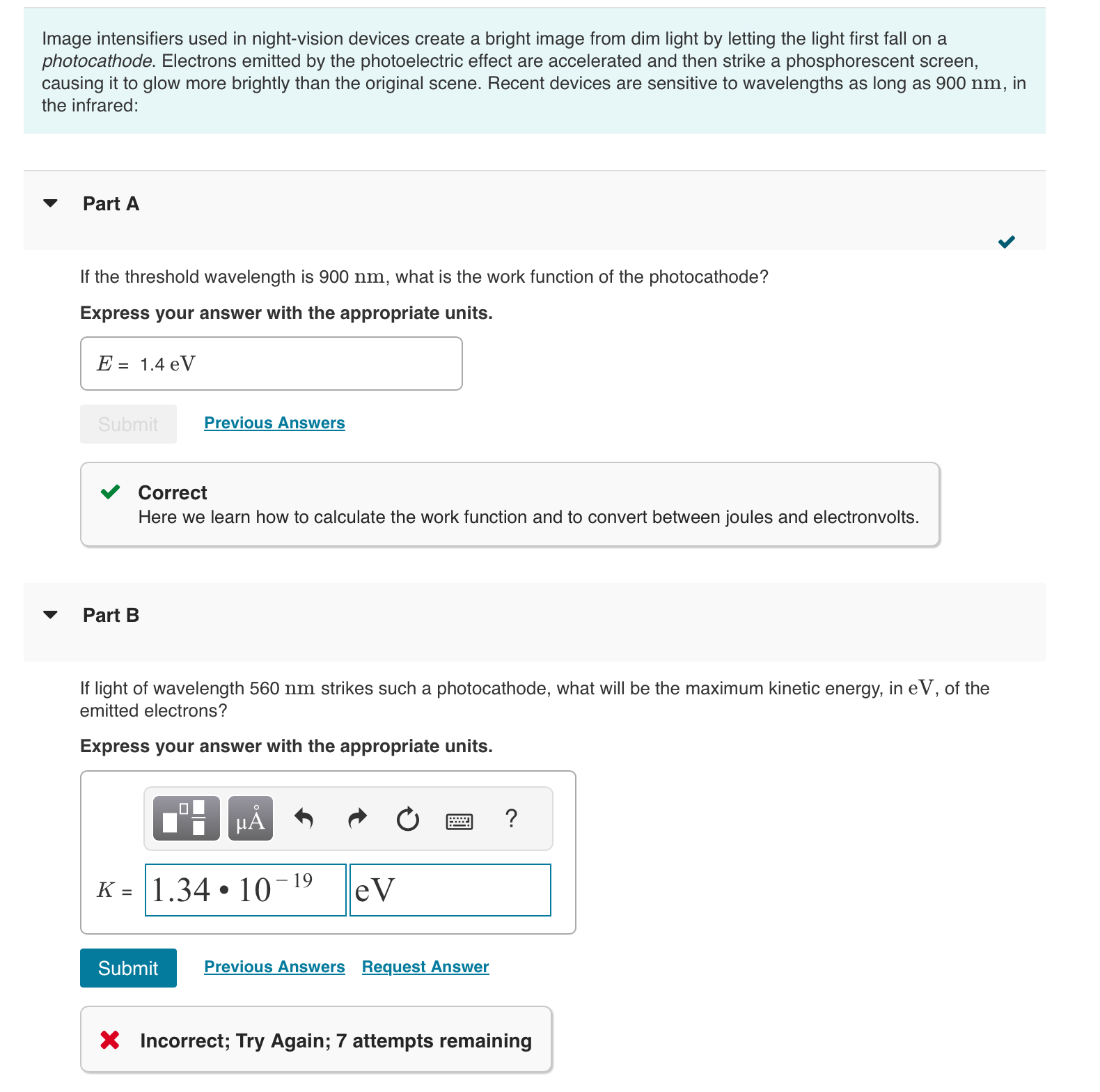 Solved Image intensifiers used in night-vision devices | Chegg.com