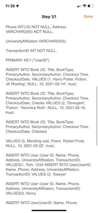 Solved Step 1/1 Done If I wanted to create a database | Chegg.com