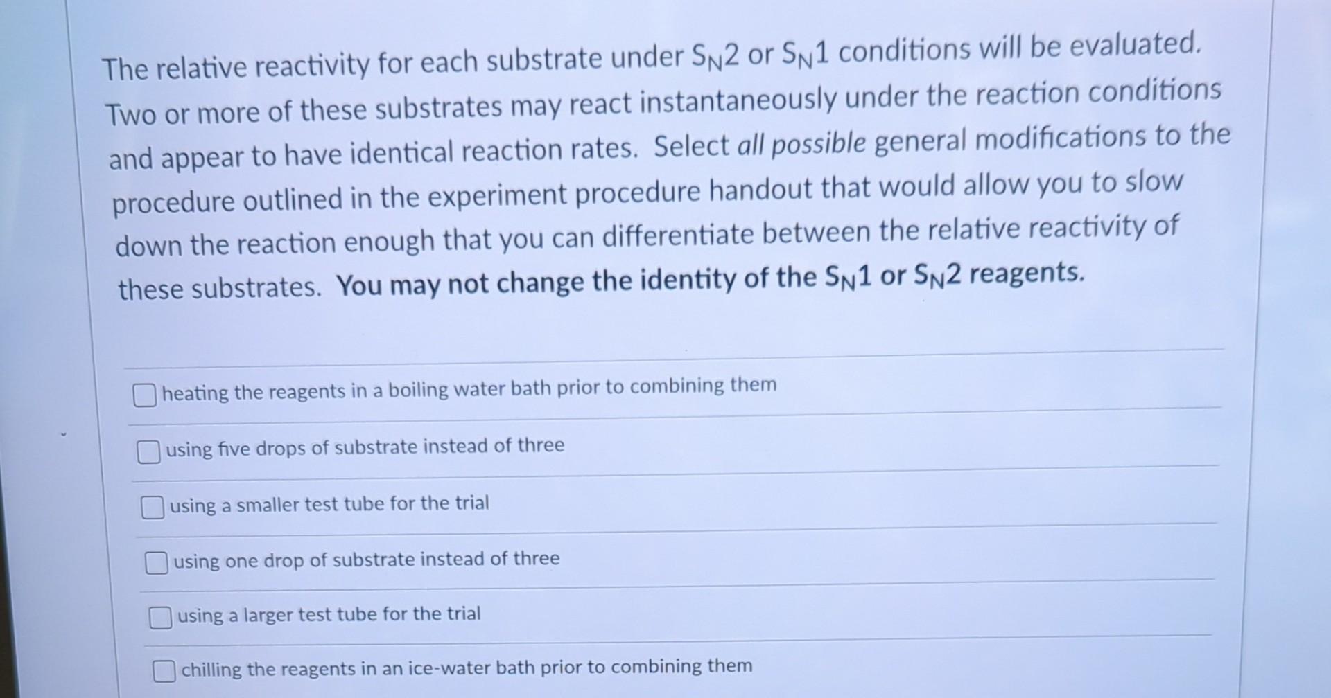 Solved The relative reactivity for each substrate under SN2 | Chegg.com