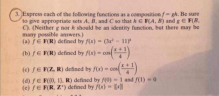 Solved 3. Express each of the following functions as a | Chegg.com