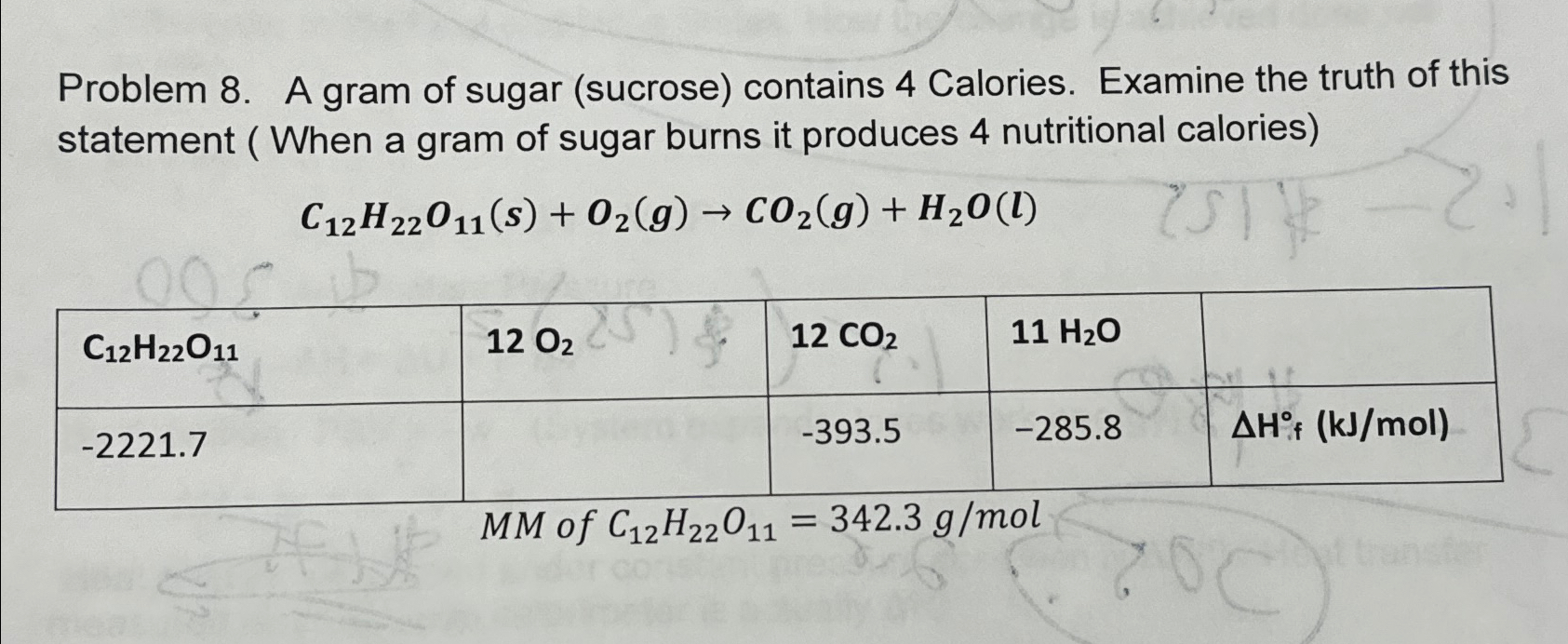 Solved Problem 8. ﻿A gram of sugar (sucrose) ﻿contains 4 | Chegg.com