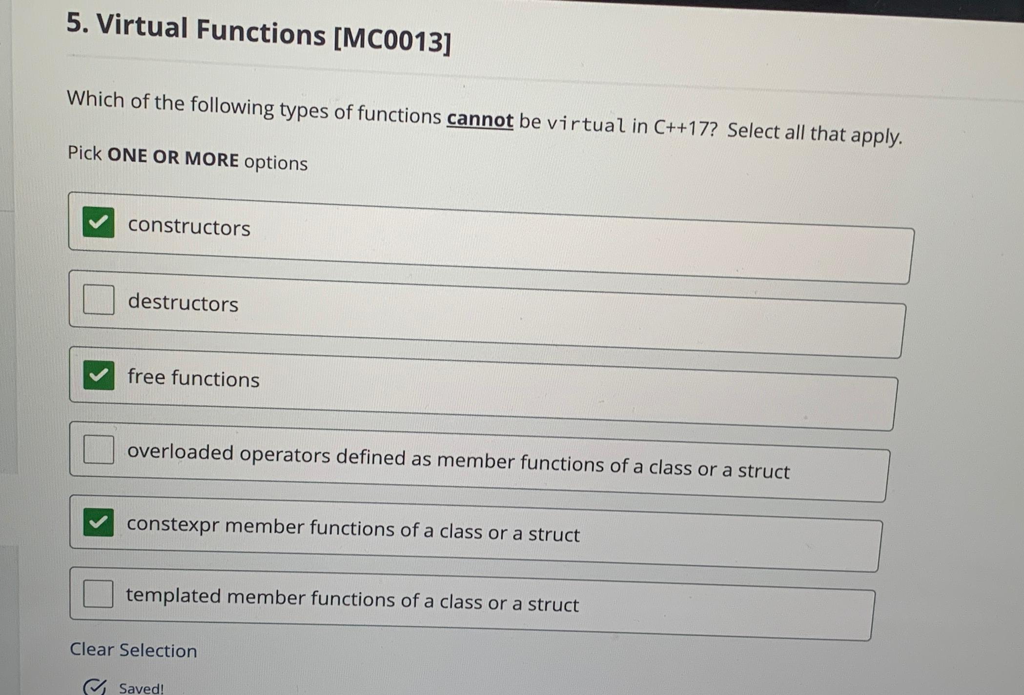 Solved Virtual Functions [MC0013]Which of the following | Chegg.com