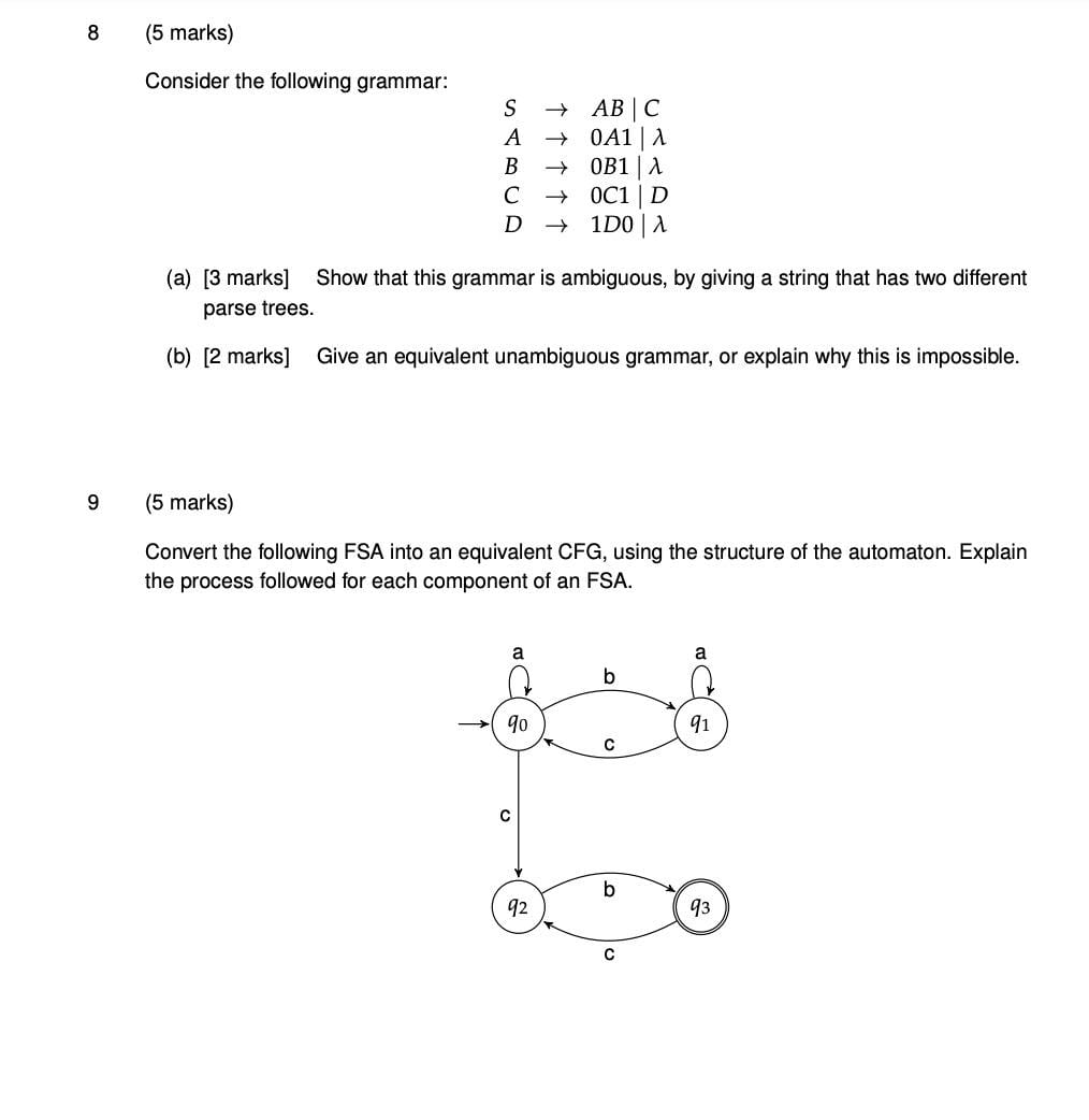 Solved Consider The Following Grammar 1 Dd→1d0λa 3 