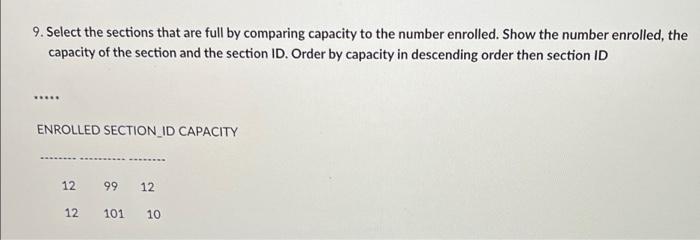 Solved 9. Select the sections that are full by comparing | Chegg.com