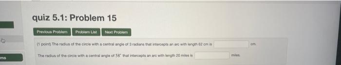 Solved quiz 5.1: Problem 15 Previous Problem Problem Ust | Chegg.com
