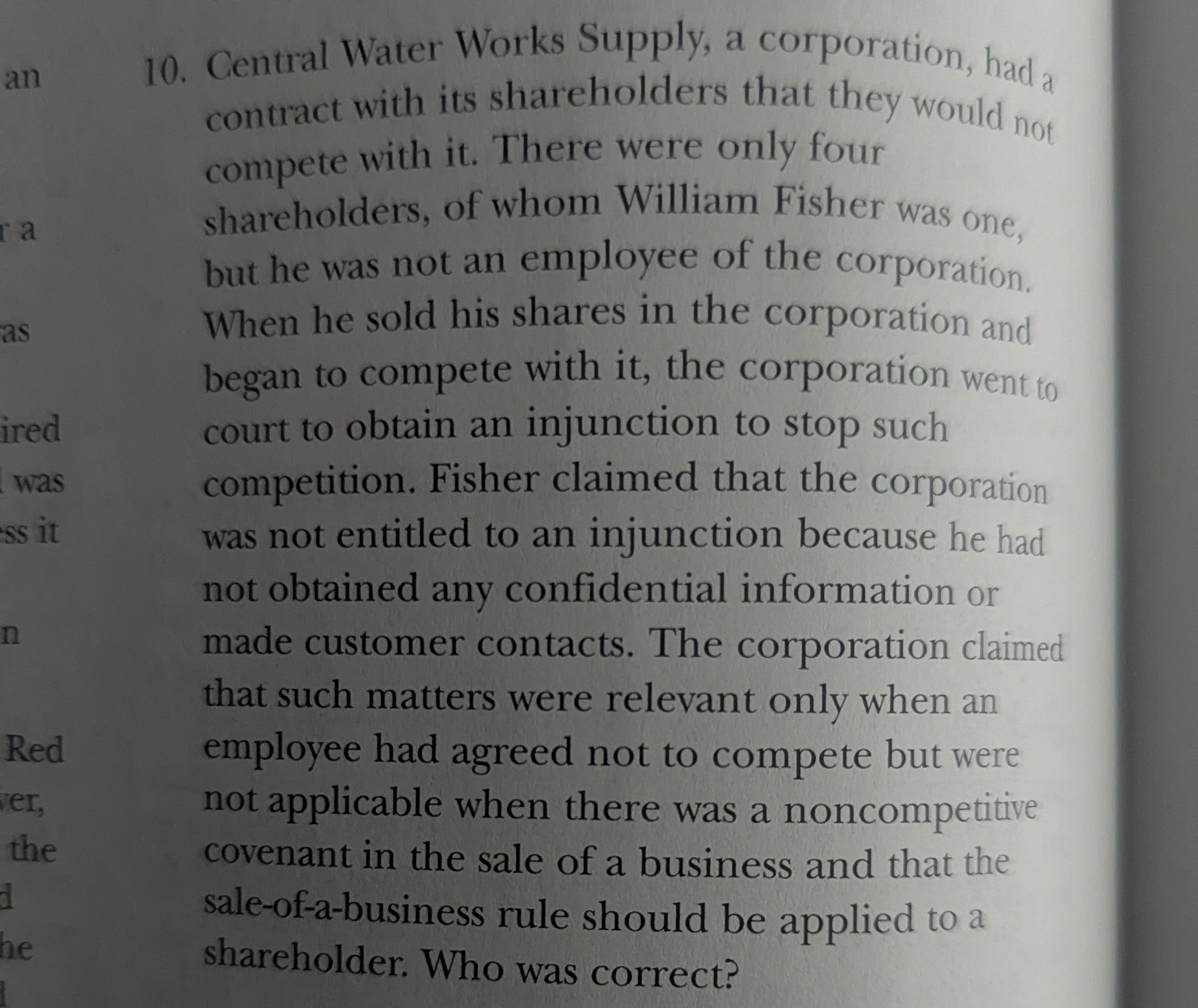 Solved 10. ﻿Central Water Works Supply, a corporation, had a | Chegg.com