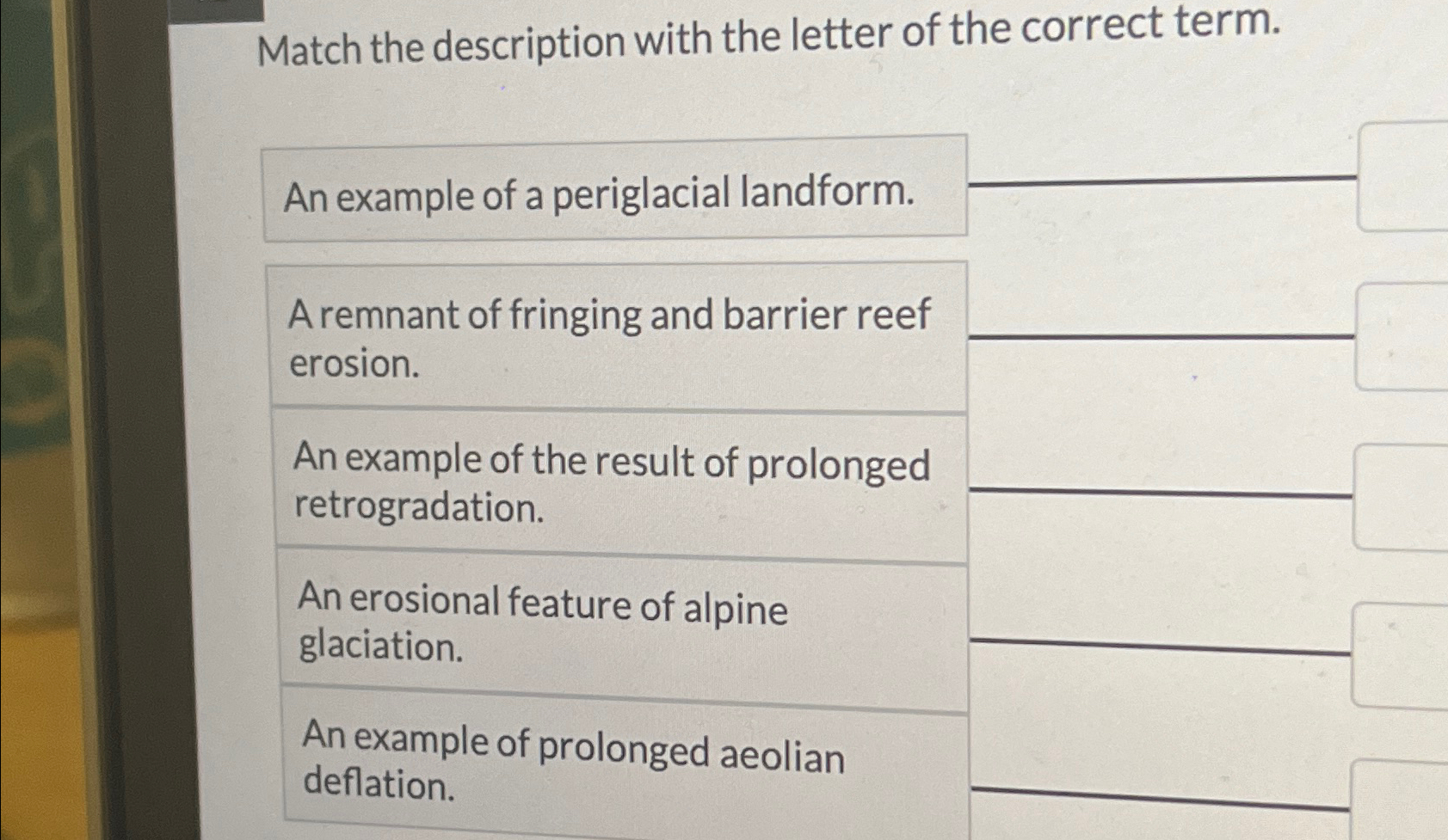 Solved Match the description with the letter of the correct | Chegg.com