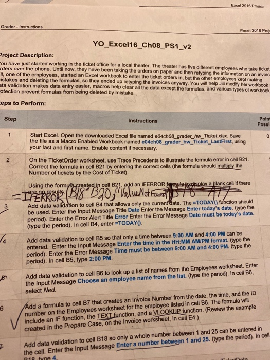 Solved Excel 2016 Proiec Grader - Instructions Excel 2016 | Chegg.com