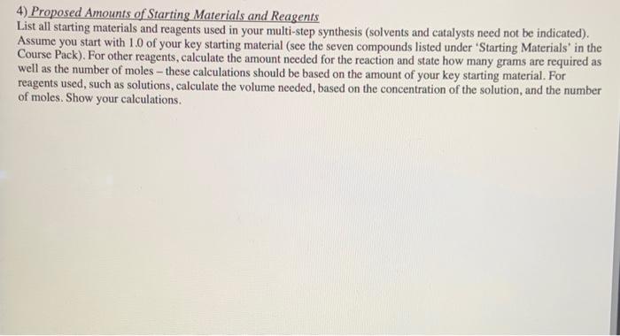 Solved 4) Proposed Amounts of Starting Materials and | Chegg.com
